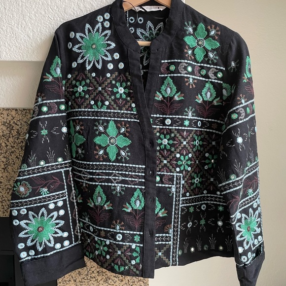 Zara | Jackets & Coats | Zara Embroidered Jacket | Poshmark